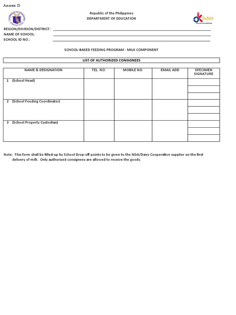 Annex DF SBFP Milk Forms 1 2 | Dairy | Business
