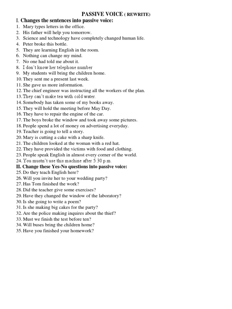 Passive Voice Sentence Transformations | PDF