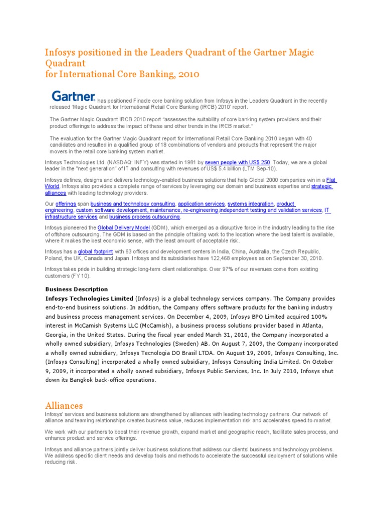 Infosys Positioned in The Leaders Quadrant of The Gartner Magic ...