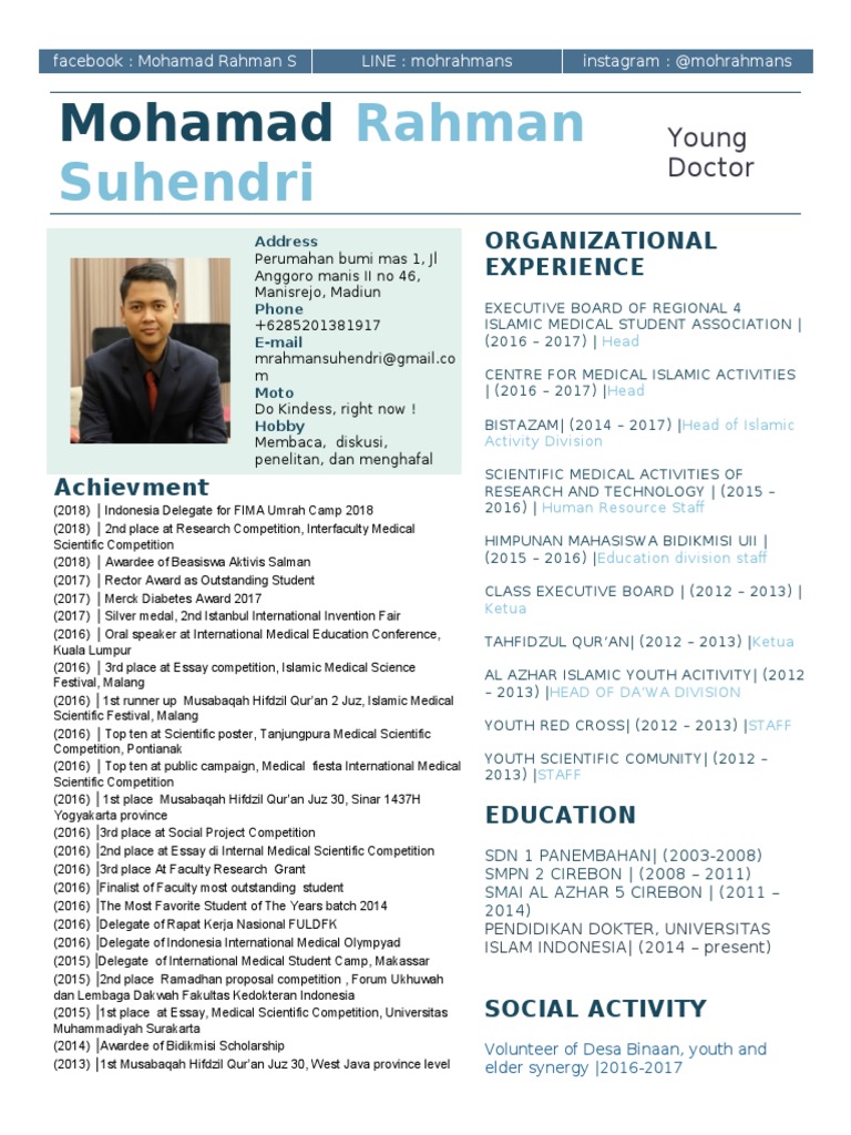 CV Pemateri Mohamad Rahman Suhendri | PDF | Religion And Belief | Wellness