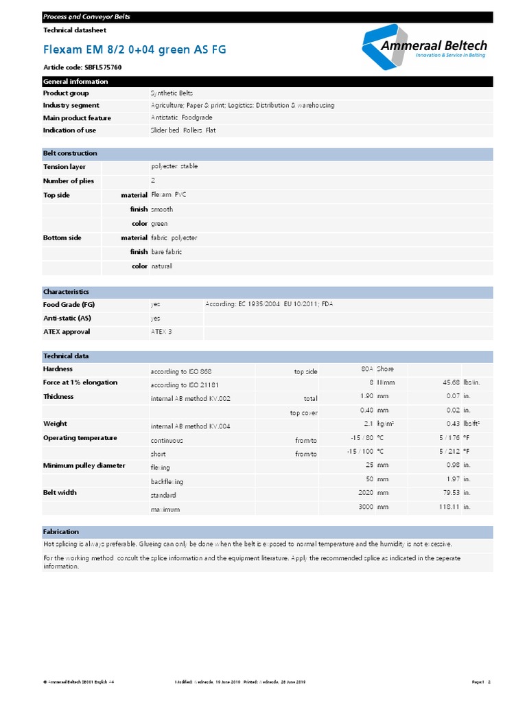 Datasheet PVC Flexam EM Ammeraal Beltech Zaz | PDF | Belt (Mechanical ...