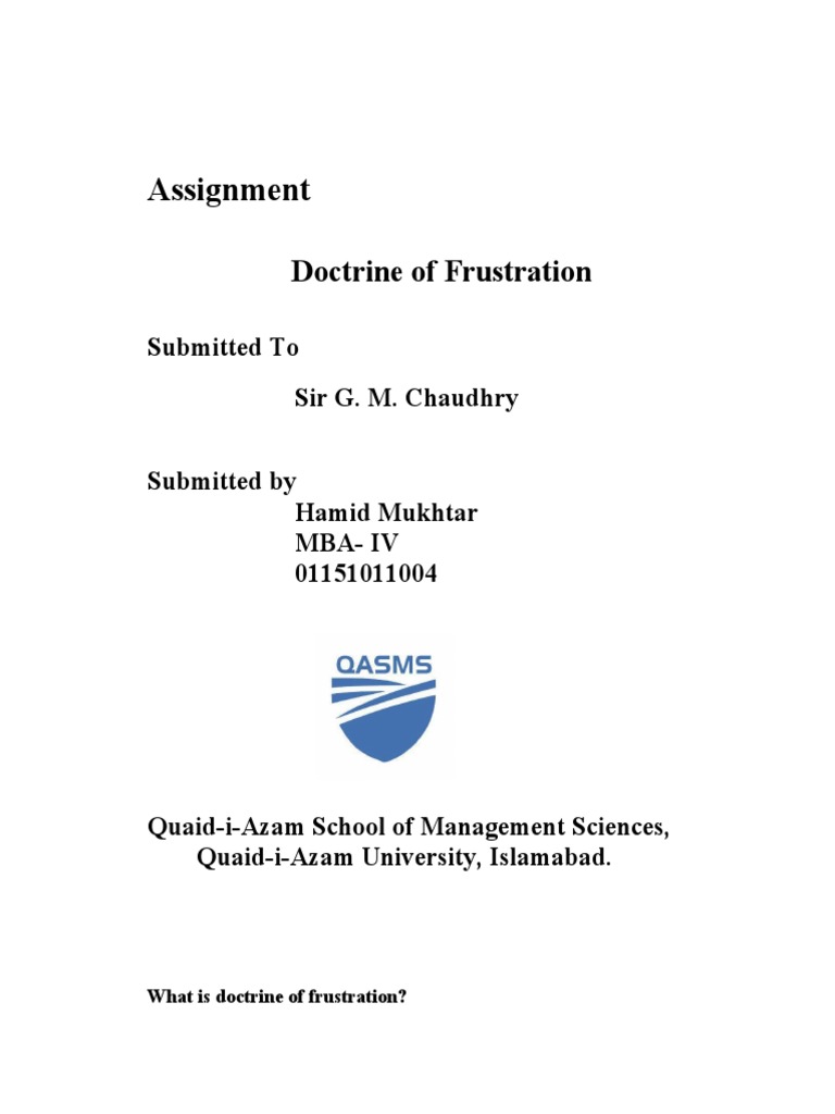 Assignment of Doctrine of Frustration | PDF | Steamboat | Contract Law