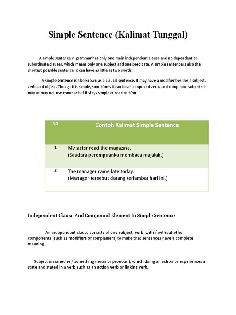 Contoh Kalimat Simple Sentence | PDF | Verb | Subject (Grammar)