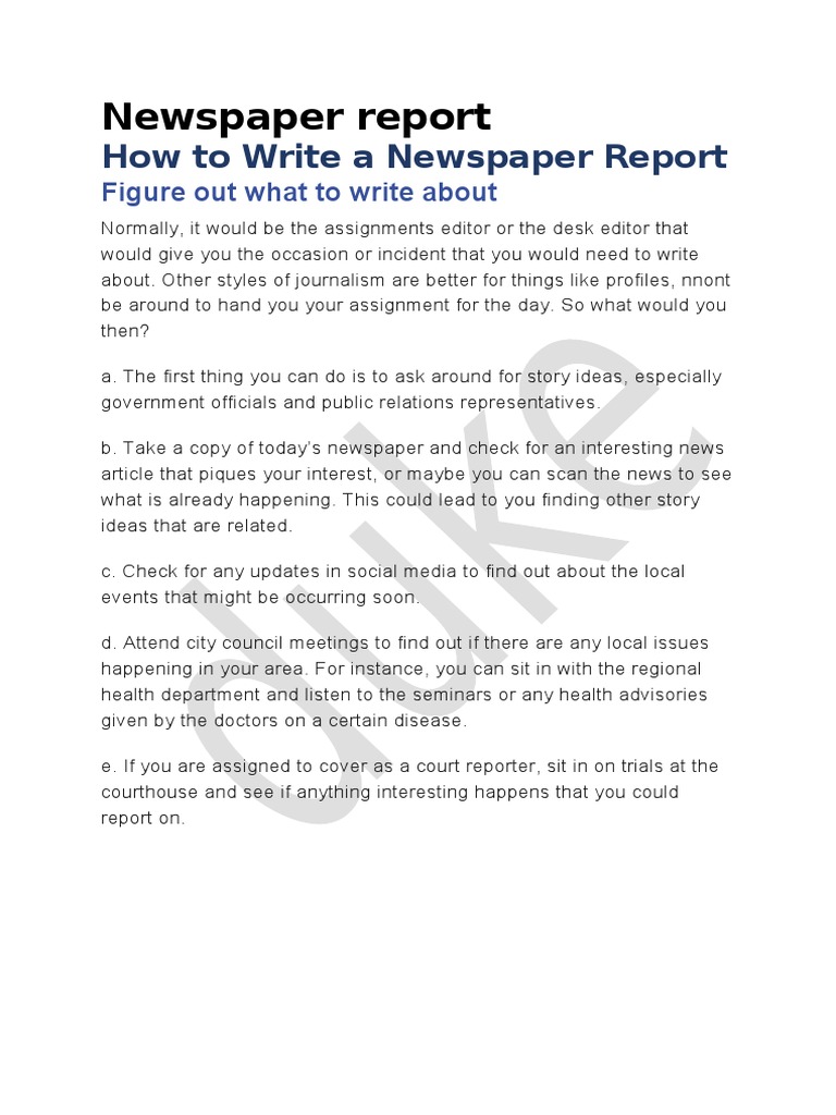How To Write A Newspaper Report | PDF | Interview | Newspapers