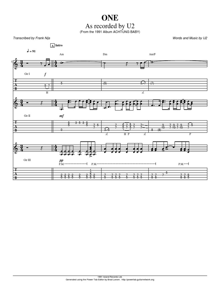 (Guitar Songbook) U2 - One PDF | PDF | Rock Music | Bono