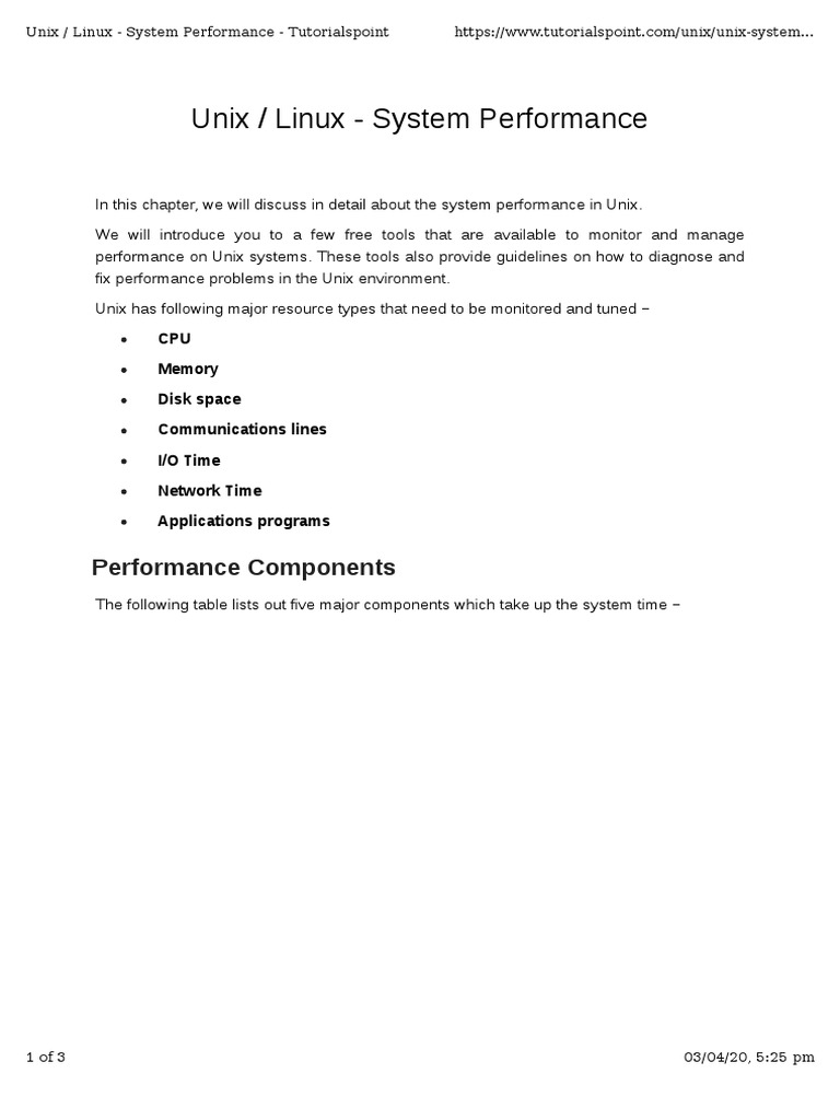 Unix / Linux - System Performance | Download Free PDF | Unix | Kernel (Operating System)