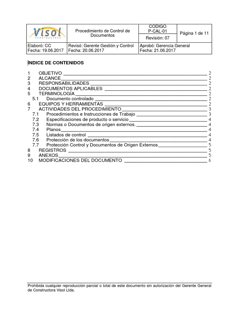 P-CAL-01 Control de Documentos Rev 07 PDF | PDF | Sistema de manejo de ...