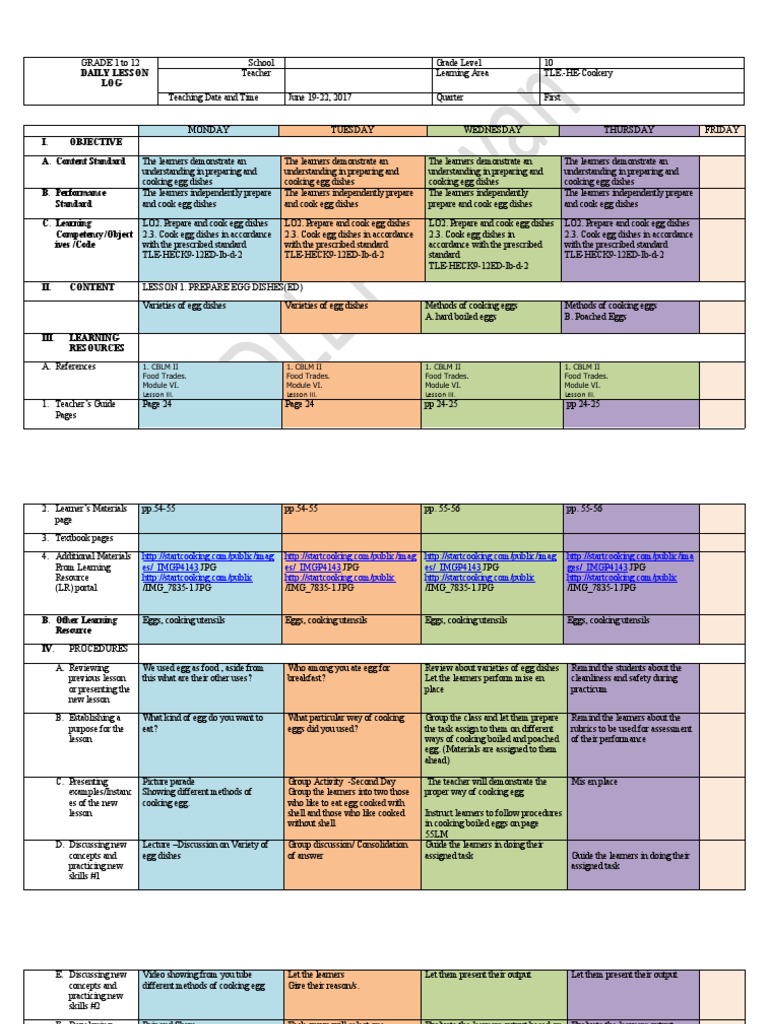 DLL TLE Cookery Grade10 Quarter1 Week3 (Palawan Division) | PDF | Egg ...
