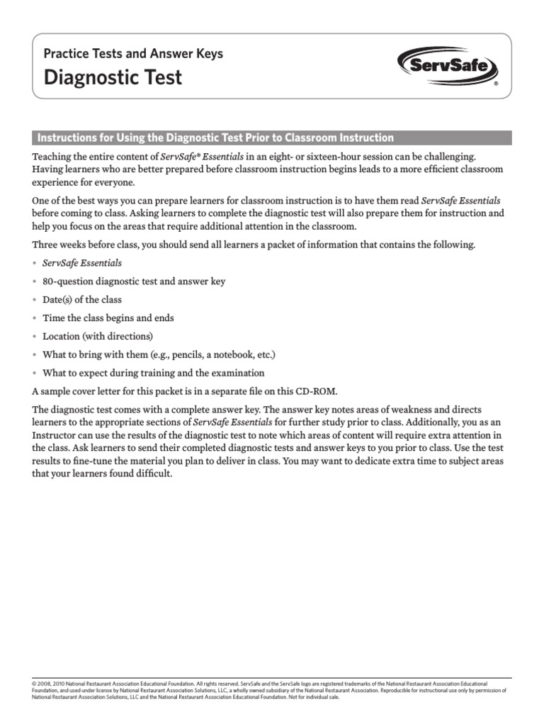 Diagnostic Test: Practice Tests and Answer Keys | PDF | Food Safety | Foods