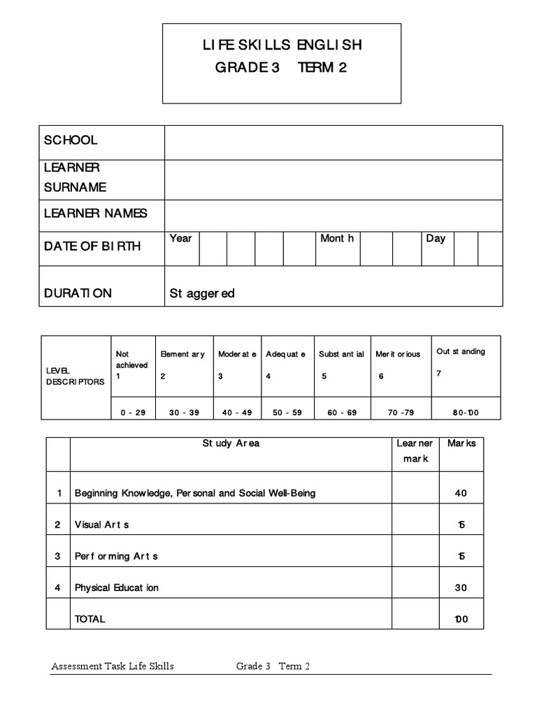 A11 Assesment Task Life Skills English Grade 3 Term 2 English | PDF ...