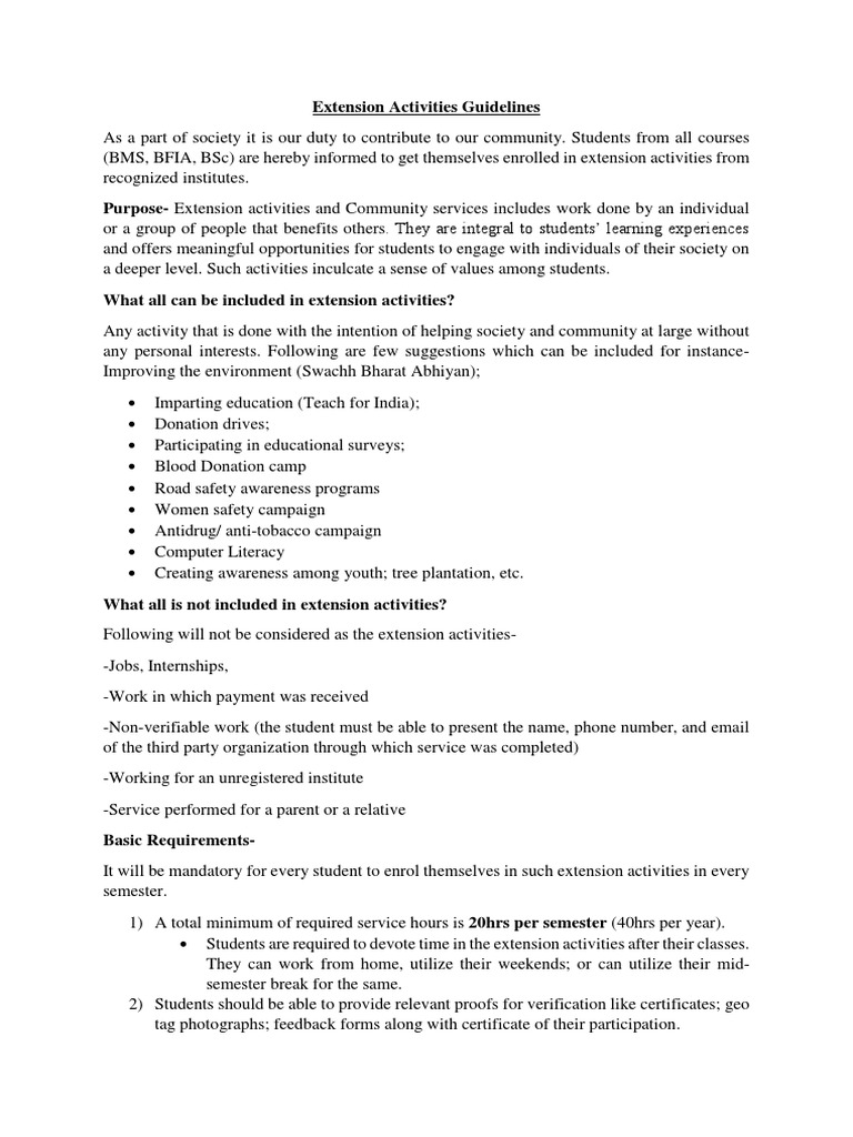 Extension Activities Guidelines for Students | PDF | Behavior ...