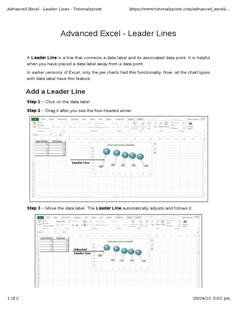 Advanced Excel - Leader Lines: Add A Leader Line | PDF
