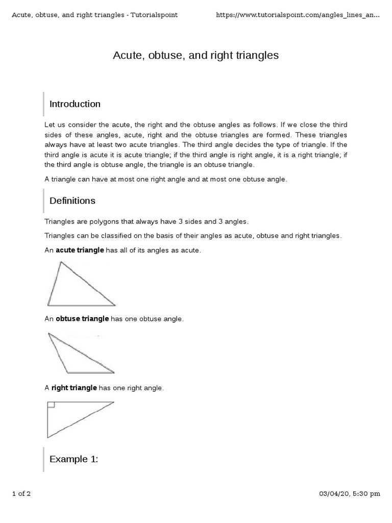 Acute, Obtuse, and Right Triangles - Tutorialspoint | PDF