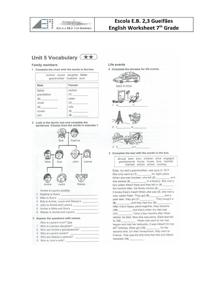 Worksheet 1 - 7th - Grade - Family - Resolução | PDF