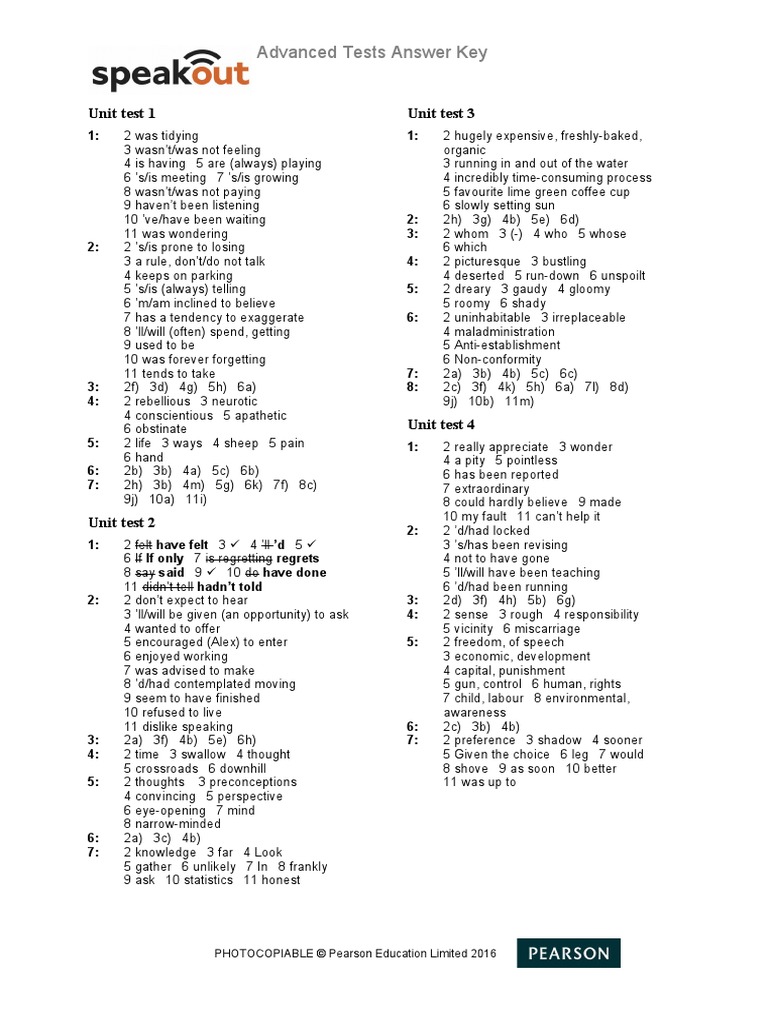Advanced Tests Answer Key: Unit Test 1 Unit Test 3 | Download Free PDF ...