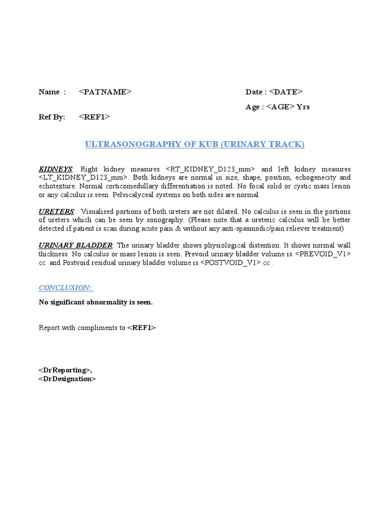 Ultrasonography - KUB Female Normal | PDF