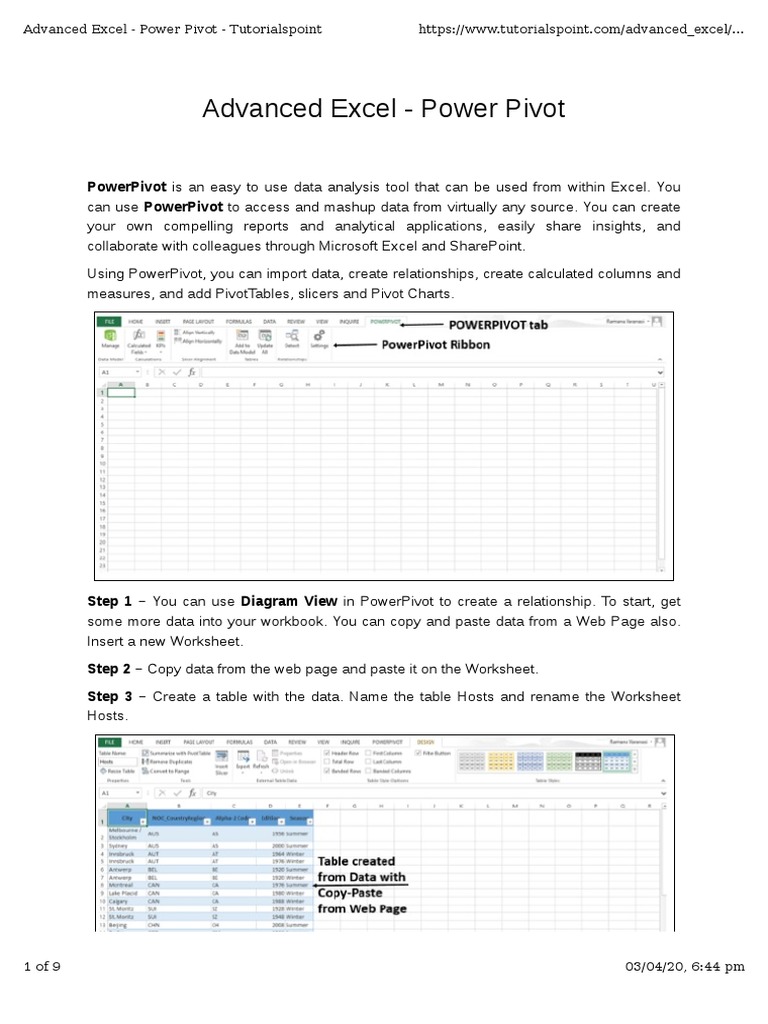 Advanced Excel - Power Pivot - Tutorialspoint | PDF | Microsoft Excel | Computer Data