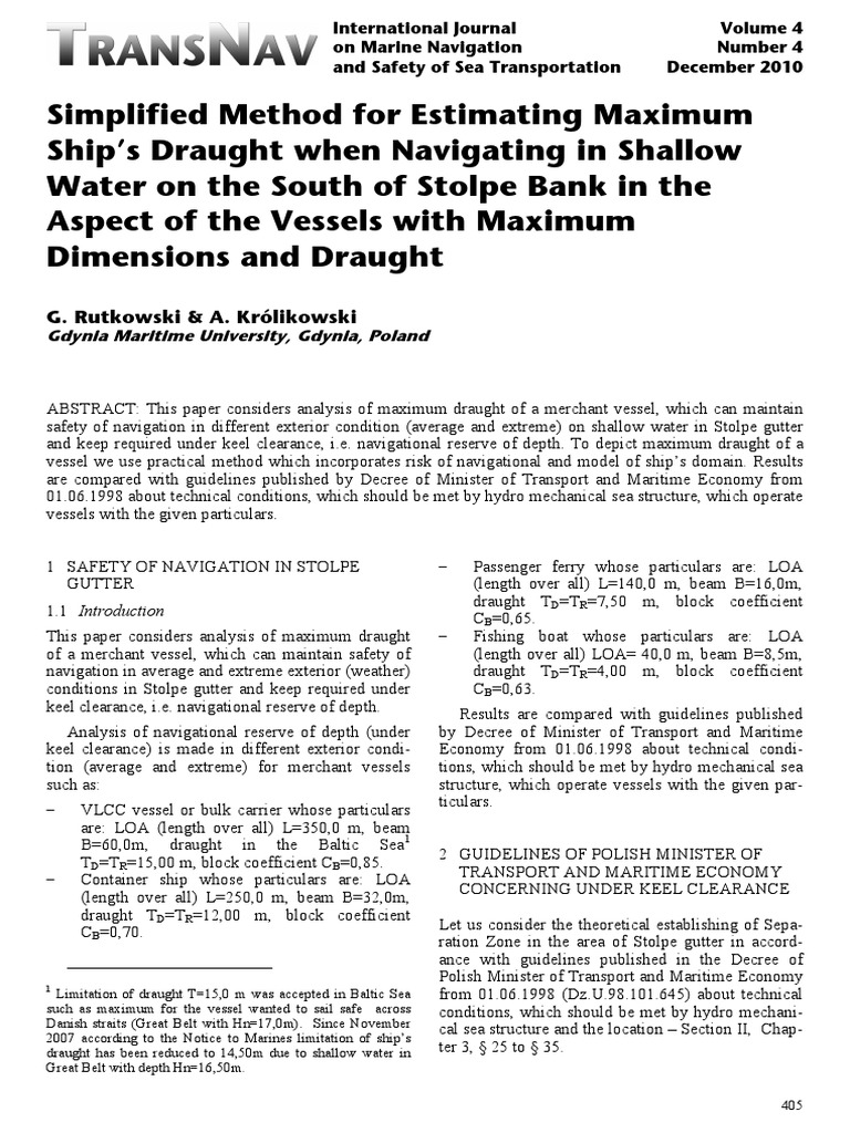 Simplified Method For Estimating Maximum Ship's Draught When Navigating ...