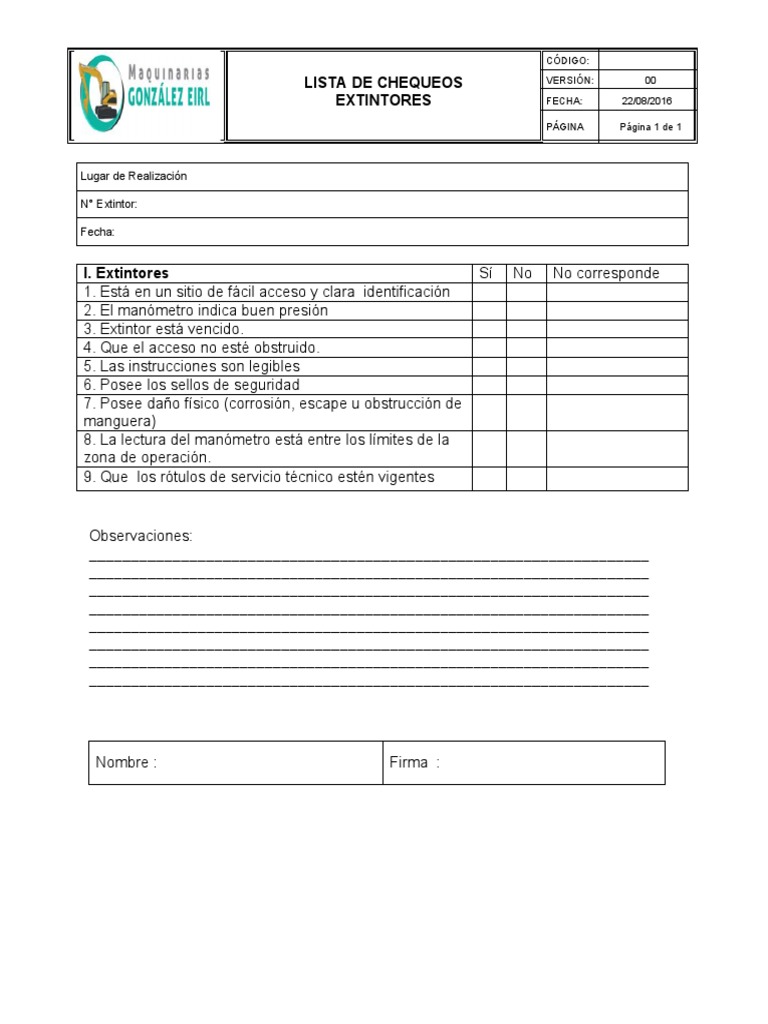 Listas de Chequeo - Extintores | PDF