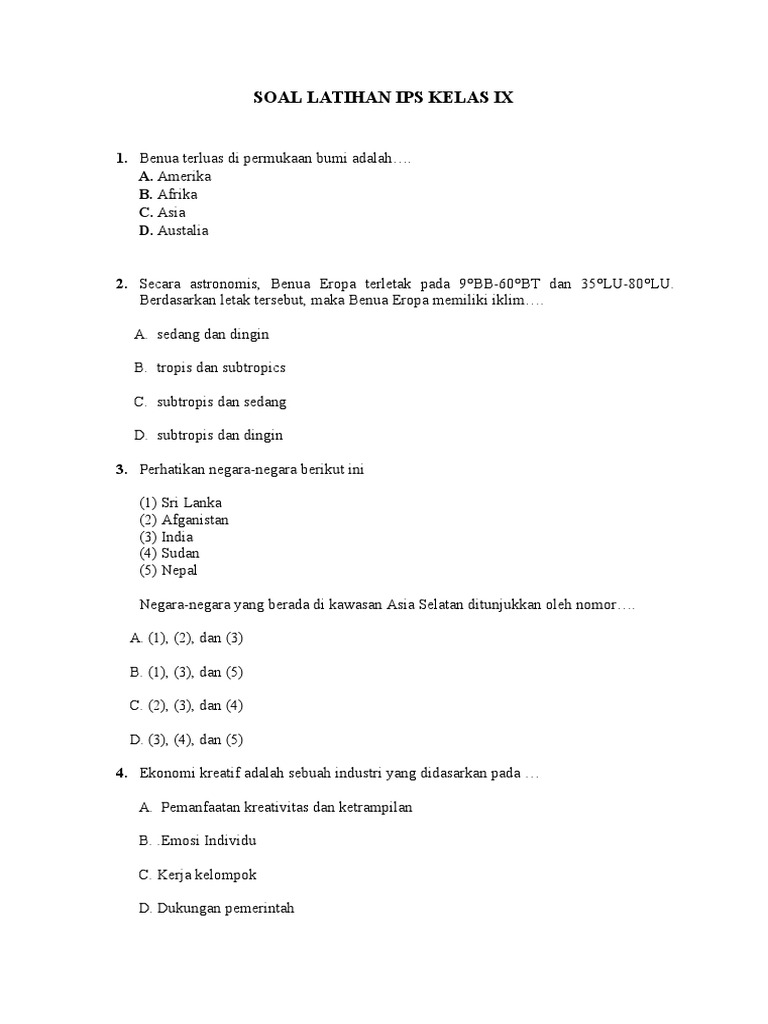 Soal Latihan Ips Kelas Ix | PDF