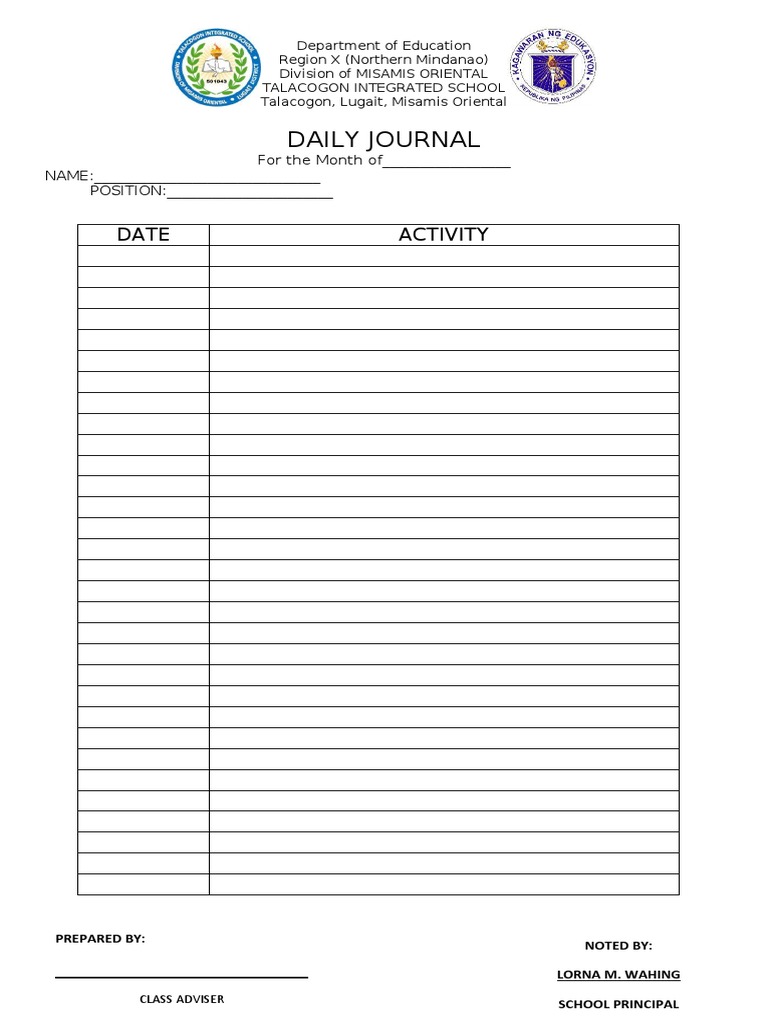 Daily Journal: Date Activity | PDF