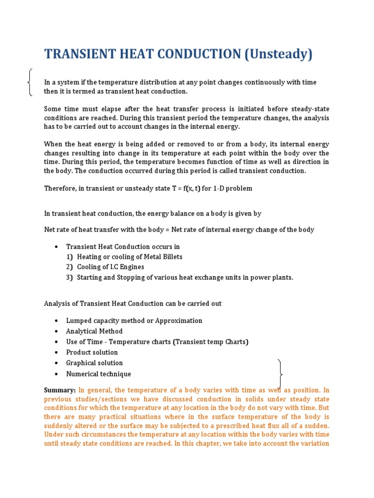 Transient Heat Conduction | PDF | Thermal Conduction | Heat Transfer