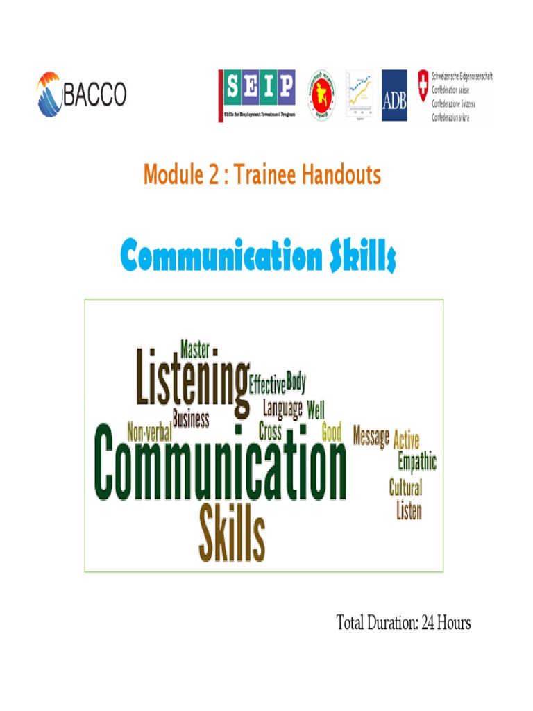 Communication Skills: Module 2: Trainee Handouts Module 2: Trainee ...