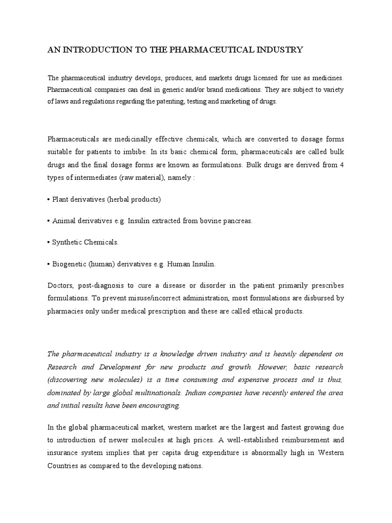 An Introduction To The Pharmaceutical Industry | PDF | Pharmaceutical ...