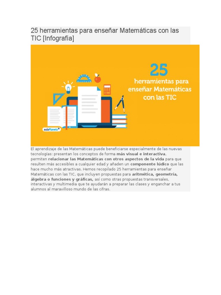 25 Herramientas para Enseñar Matemáticas Con Las TIC | PDF | Tecnología ...