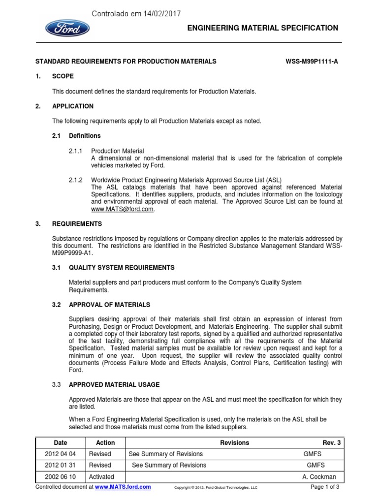 Engineering Material Specification: Controlled Document at Page 1 of 3 ...