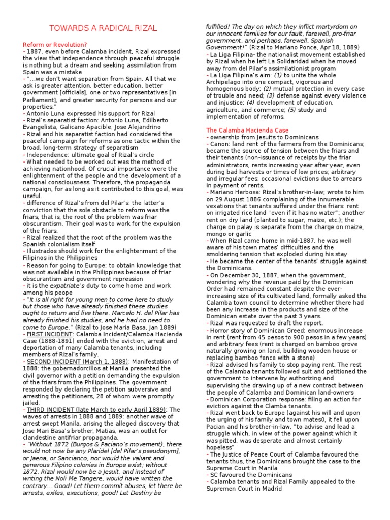 Towards A Radical Rizal: Reform or Revolution? | PDF | Philippines | Unrest