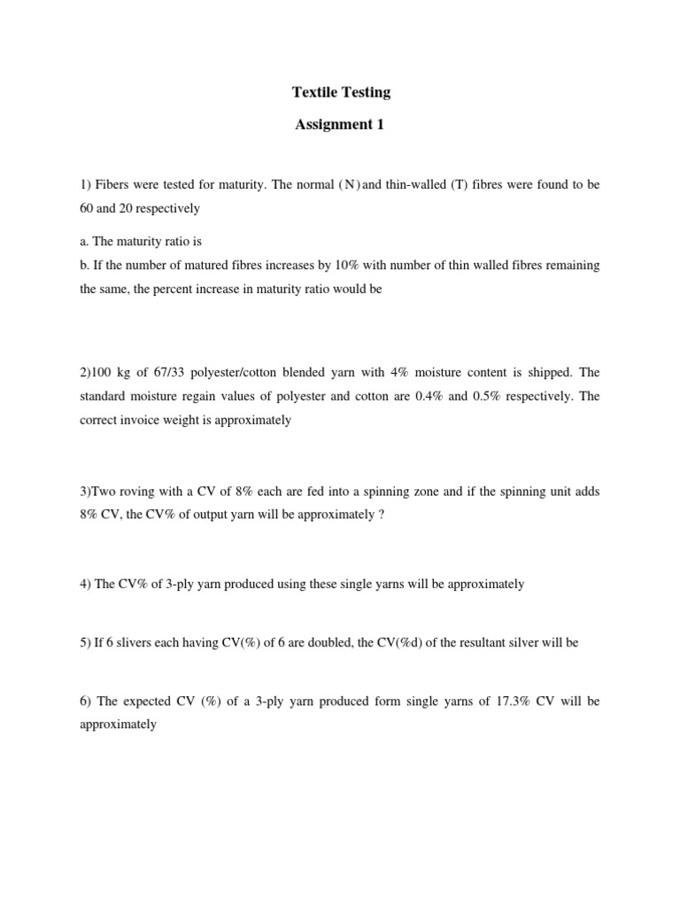 Textile Testing Assignment 1 | PDF