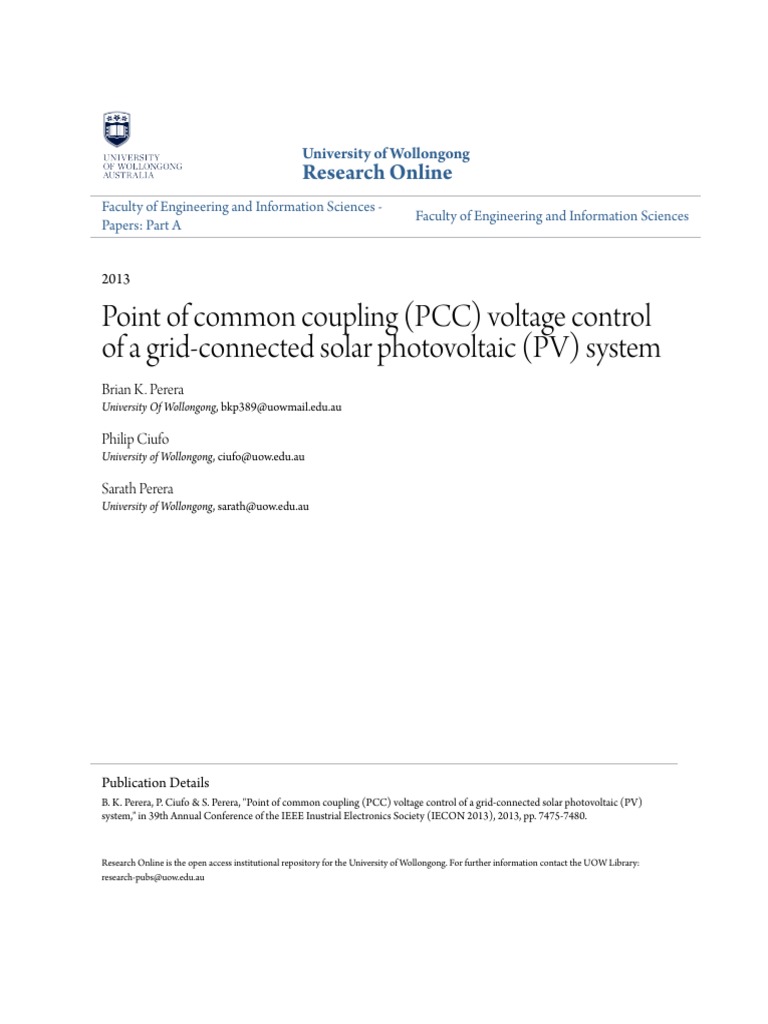 PCC Voltage Control for Solar Systems | PDF | Control Theory ...