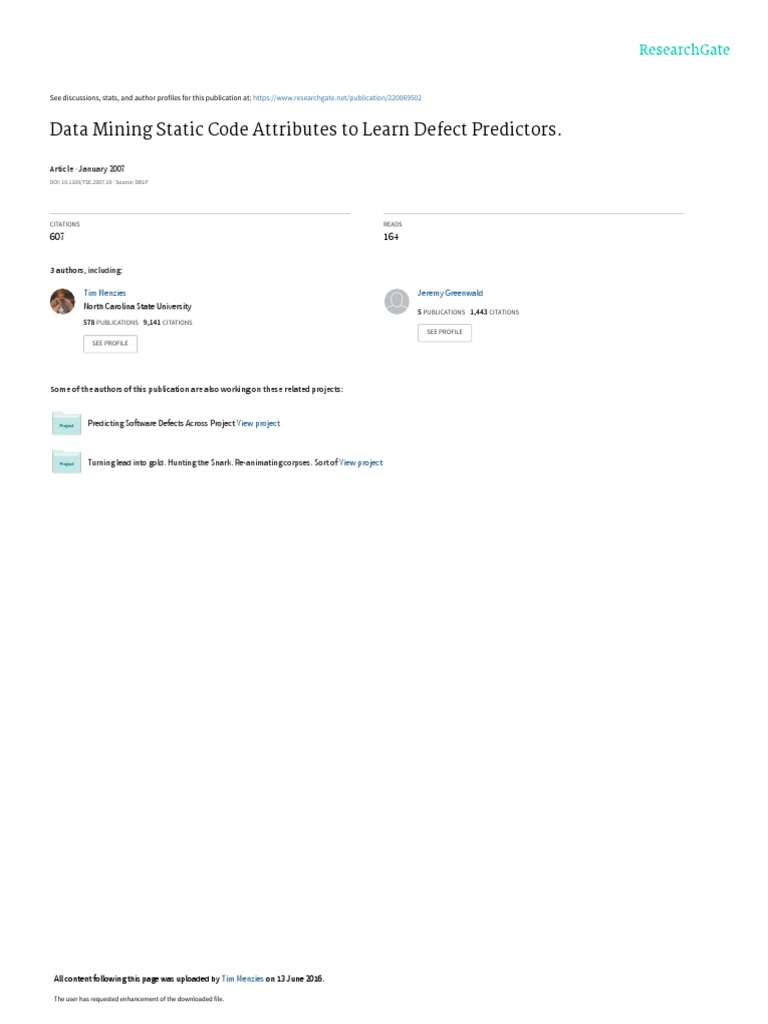 Data Mining Static Code Attributes To Learn Defect Predictors Pdf Accuracy And Precision
