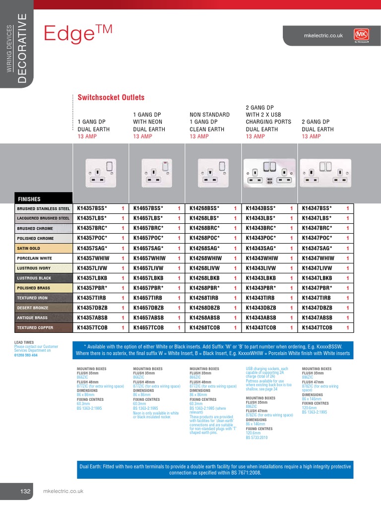 MK Switches Sockets DATA SHEET | PDF | Ac Power Plugs And Sockets ...