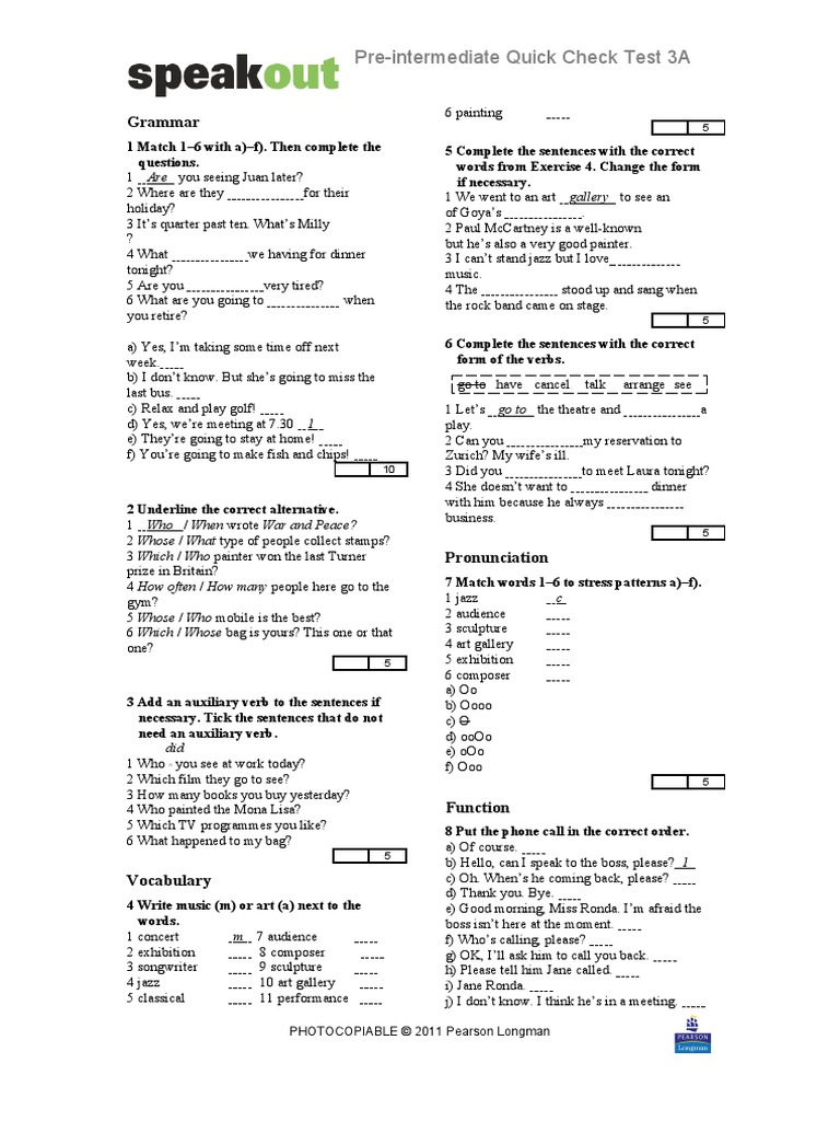 Pre-Intermediate Quick Check Test 3A: Grammar | PDF | Languages ...