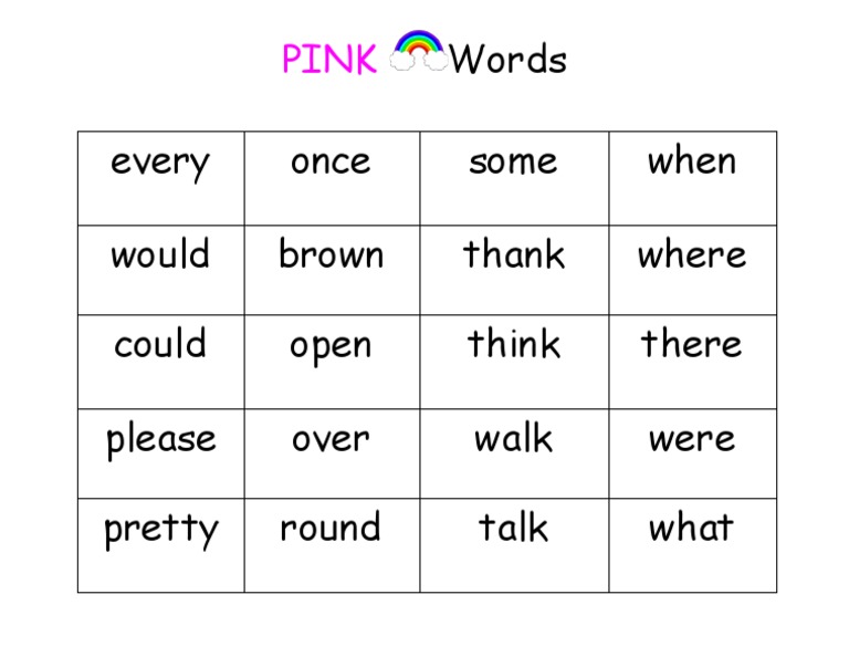 Pink Word List | PDF