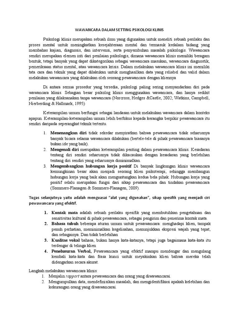 Wawancara Setting Klinis | PDF