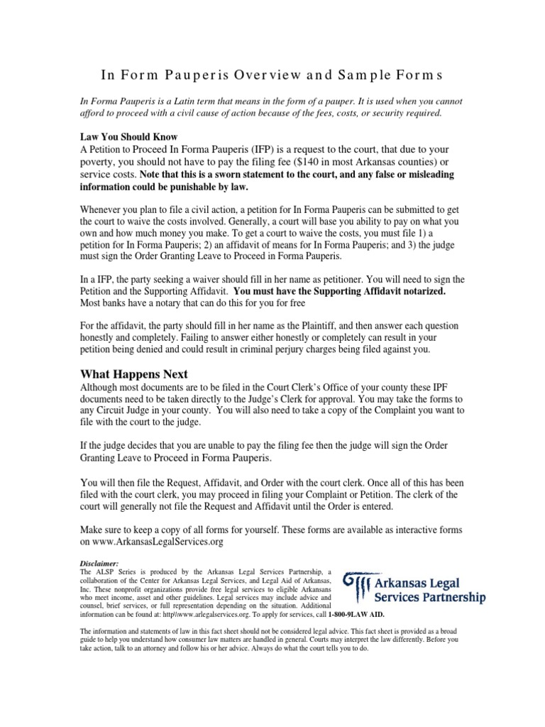 In Form Pauperis Overview and Sample Forms | PDF | Complaint ...