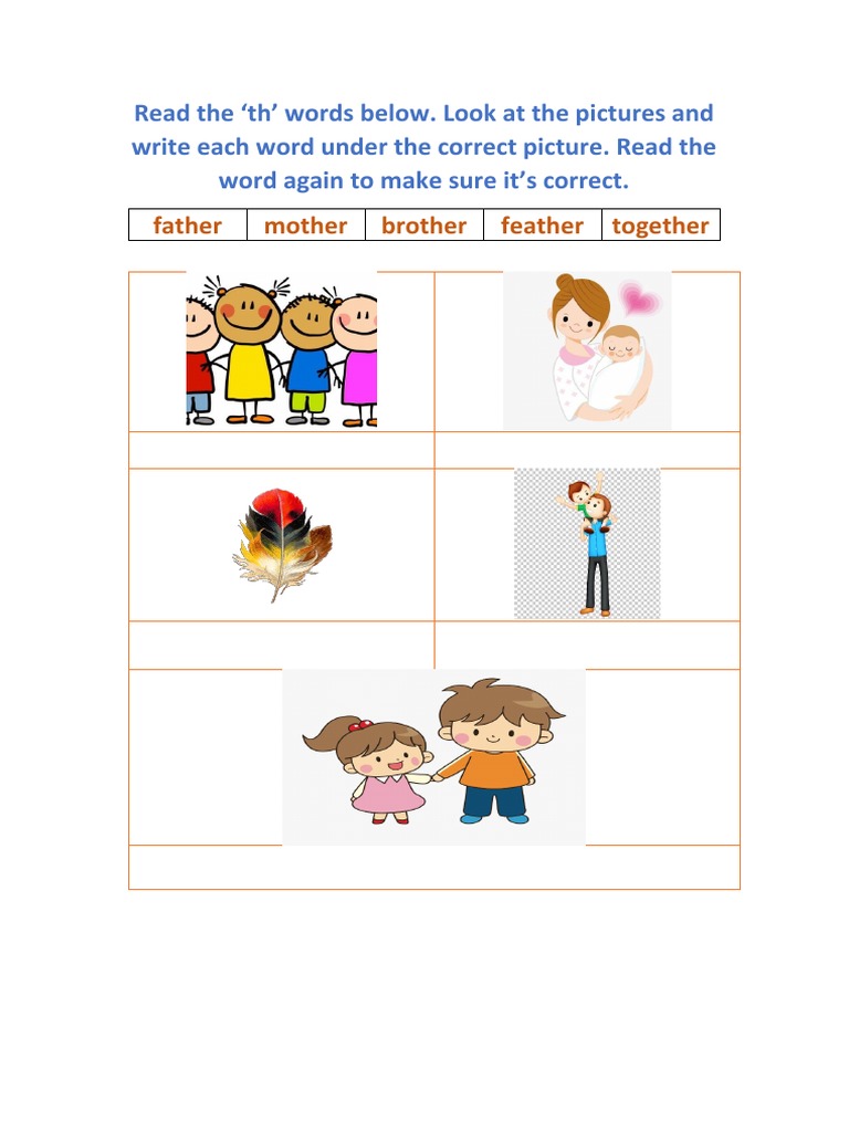 Voiced 'th' Words with Pictures Worksheet | PDF