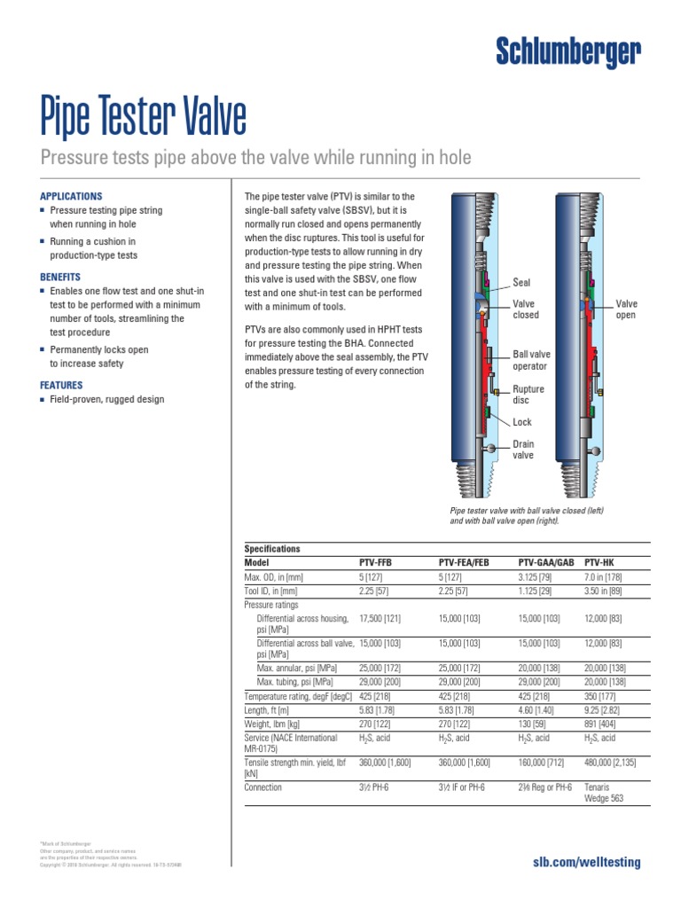 Pipe Tester Valve: Pressure Tests Pipe Above The Valve While Running in ...