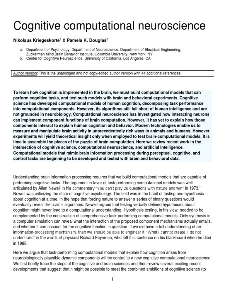 Cognitive Computational Neuroscience | PDF | Artificial Neural Network ... Cognitive Computational Neuroscience | PDF | Artificial Neural Network ...