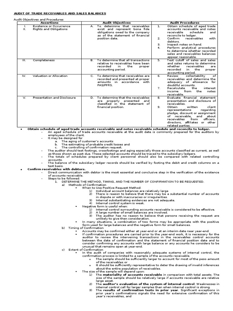 Trade Receivables Audit Procedures | PDF | Internal Control | Invoice