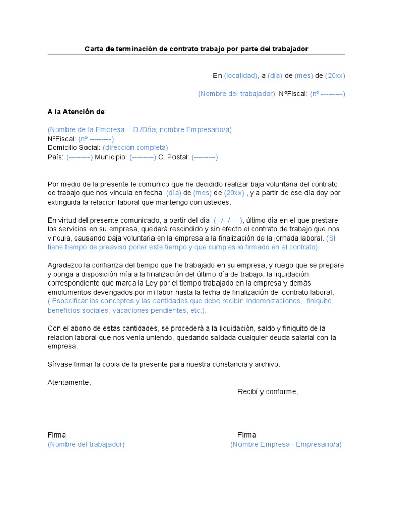 Carta de terminación de contrato laboral | PDF