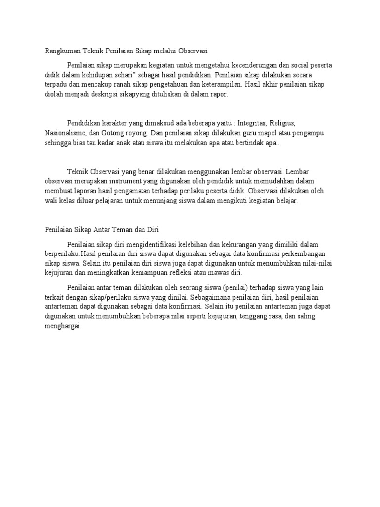 Rangkuman Penilaian Sikap | PDF