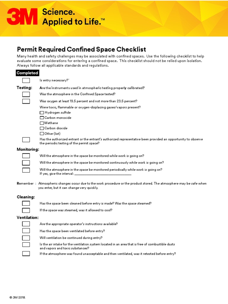 Permit Required Confined Space Checklist: Completed | PDF | Personal ...