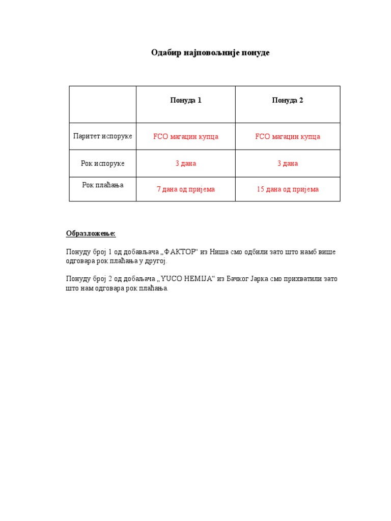 Odabir Ponude, Prilog | PDF