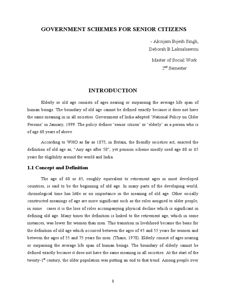 Government Schemes For Senior Citizens: 1.1 Concept and Definition ...