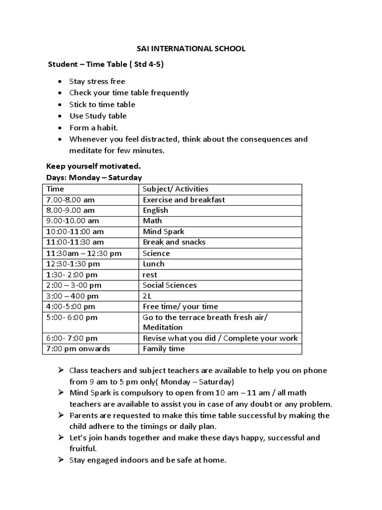 Time - Table For 4& 5 Students | PDF
