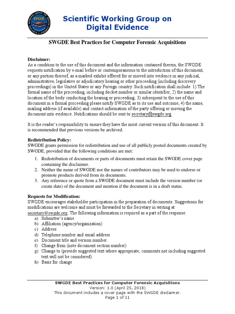 SWGDE Best Practices For Computer Forensic Acquisitions | PDF | Digital Forensics | Computer ...
